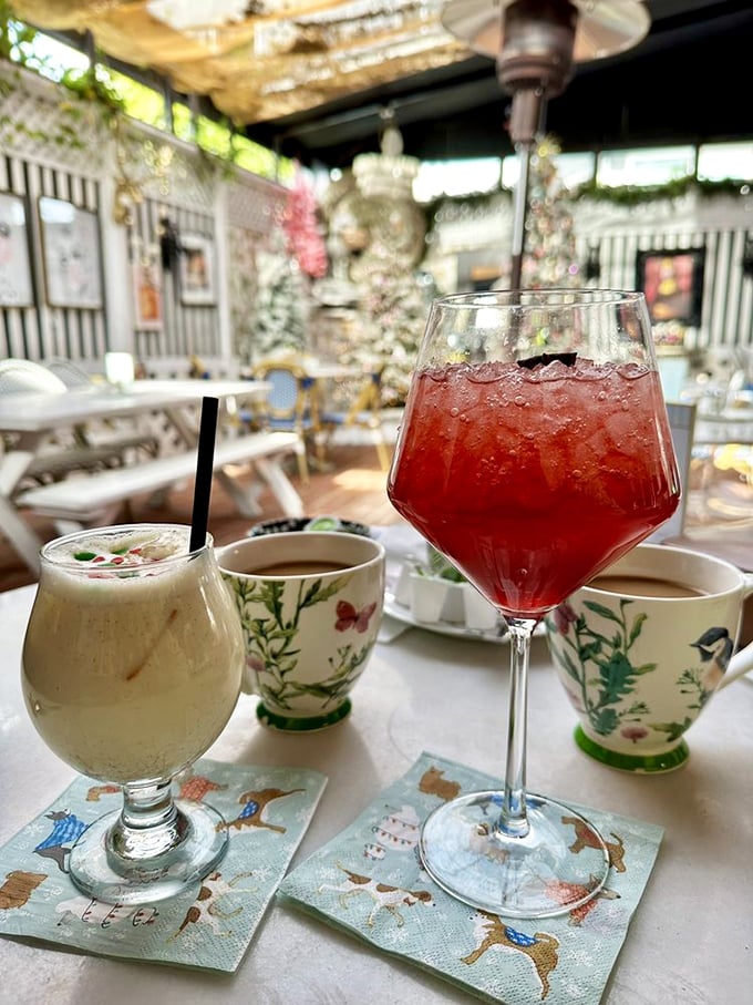 Cocktails that brighten any brunch conversation. That ruby-red beauty isn't just a drink—it's weekend therapy in a glass.