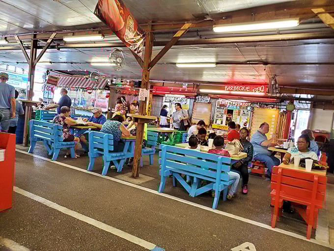 The food court—where shopping stamina gets replenished. Those colorful benches have witnessed countless "I can't believe I found this" stories.
