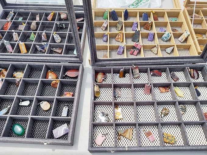 Nature's jewelry box! These polished stones and crystals transform from earth's raw materials into wearable art.