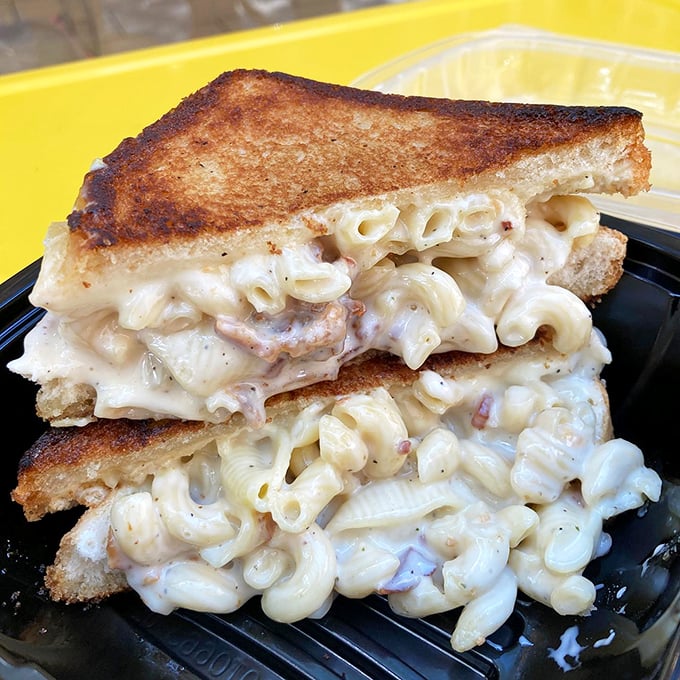 Grilled cheese stuffed with mac and cheese—because sometimes one layer of cheese simply isn't enough.