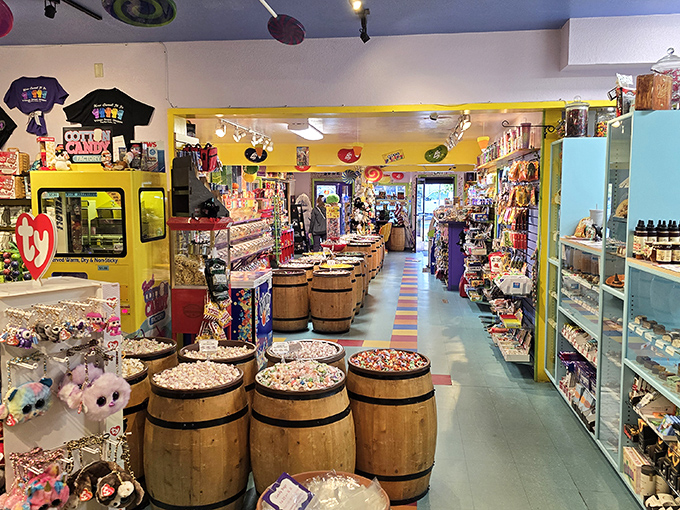 The colorful floor tiles guide you through this candy labyrinth like a sugar-coated Yellow Brick Road. Follow it to sweet salvation.