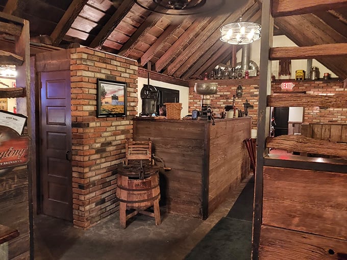 Exposed brick meets weathered wood in this corner that whispers, "Slow down, stay awhile, order dessert."