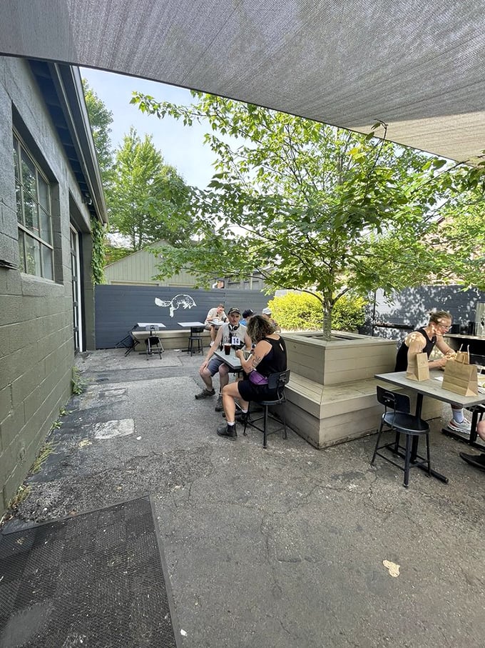 The outdoor seating area feels like the backyard of that friend who has impeccable taste but never makes you feel underdressed.
