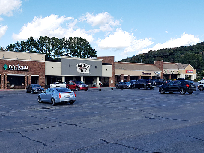 Even the parking lot hints at what's inside – a popular destination where Alabamians happily leave their vehicles while they dive into seafood treasures.