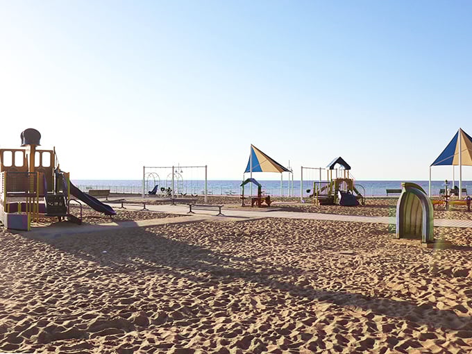 Childhood joy meets lakefront splendor. This playground proves that kids get the best real estate at Glencoe Beach—though adults might "supervise" just for the views.