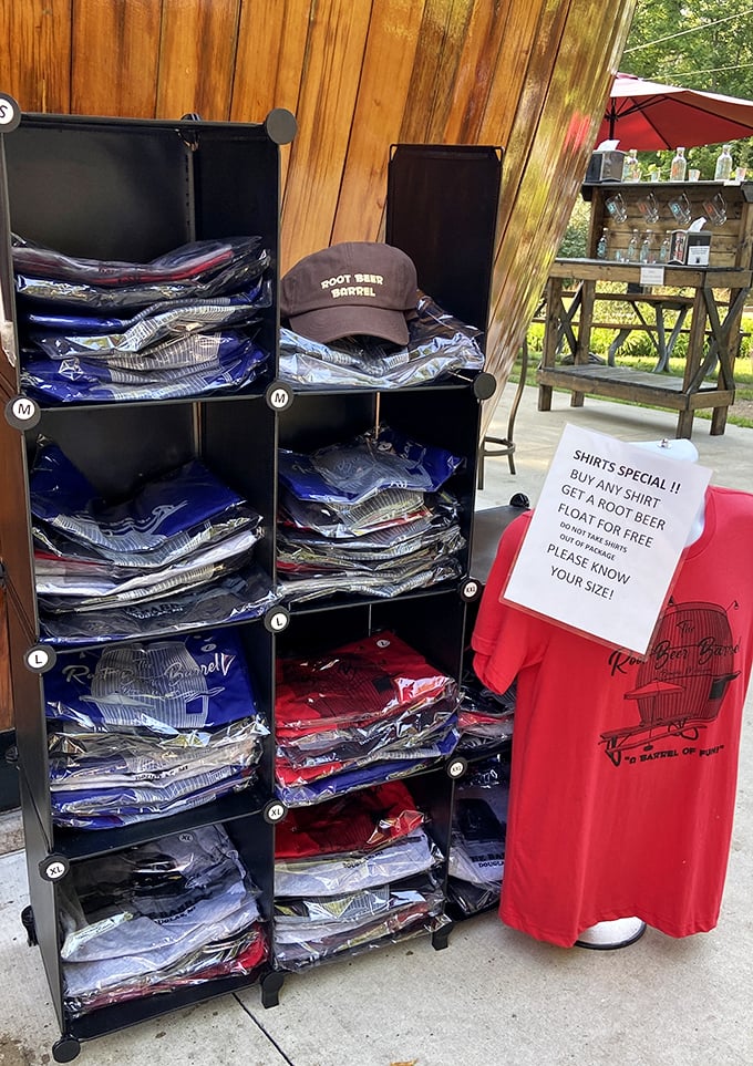 Barrel merch that promises a free float with purchase—because the only thing better than a root beer memory is wearing it.