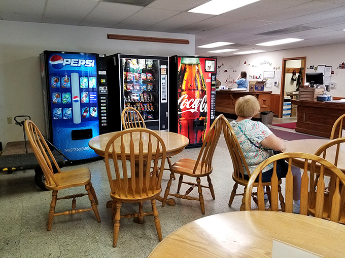 Even treasure hunters need refueling – this modest snack area offers respite for shoppers whose eyes have become bigger than their car trunks.