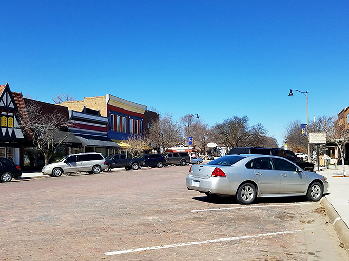 Lindsborg's streets don't just connect buildings—they connect centuries, with every parked car looking slightly surprised to find itself in this Swedish time capsule.