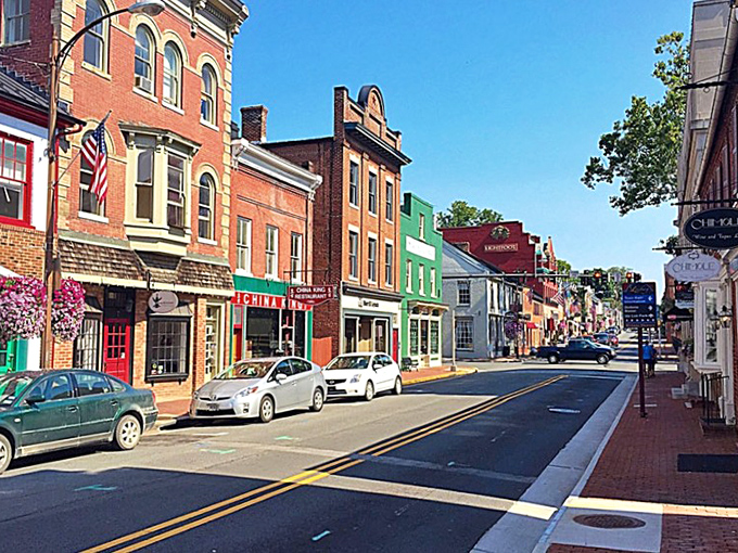 Downtown Urbanna's colorful storefronts create a real-life palette that would make any Instagram filter unnecessary – #NoFilterNeeded on this charming streetscape.