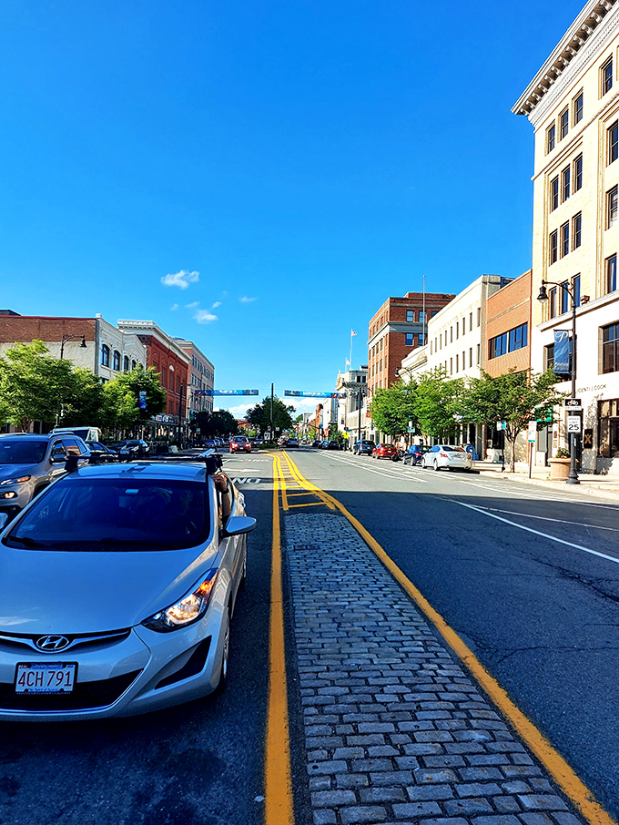 North Street's cobblestone details and tree-lined sidewalks create a downtown that feels designed for humans rather than just cars and commerce.