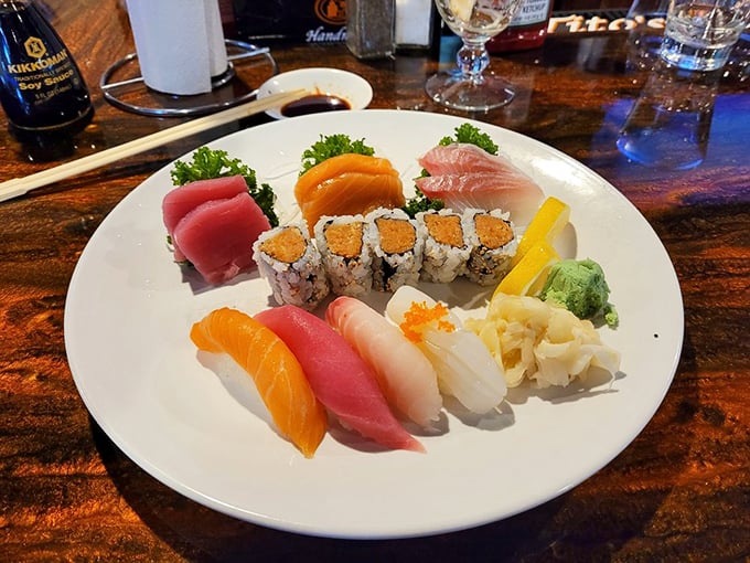 Sushi that's artfully arranged like edible jewelry—each piece a little gift from the sea.