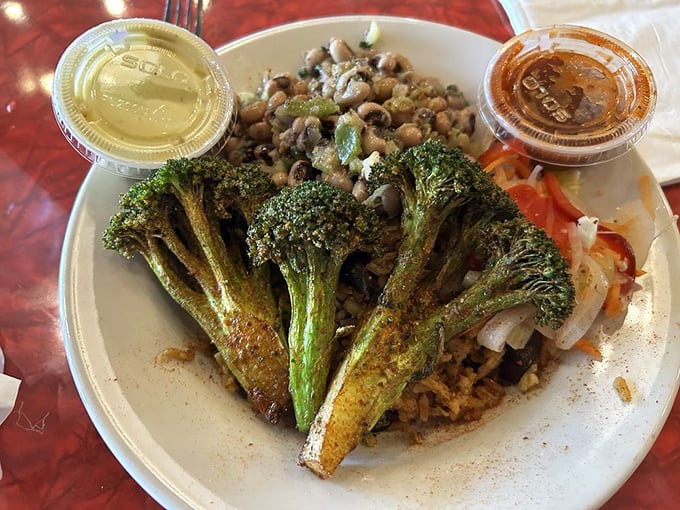 Even the vegetables get the star treatment here. This isn't a side dish—it's what happens when produce gets invited to the main event.