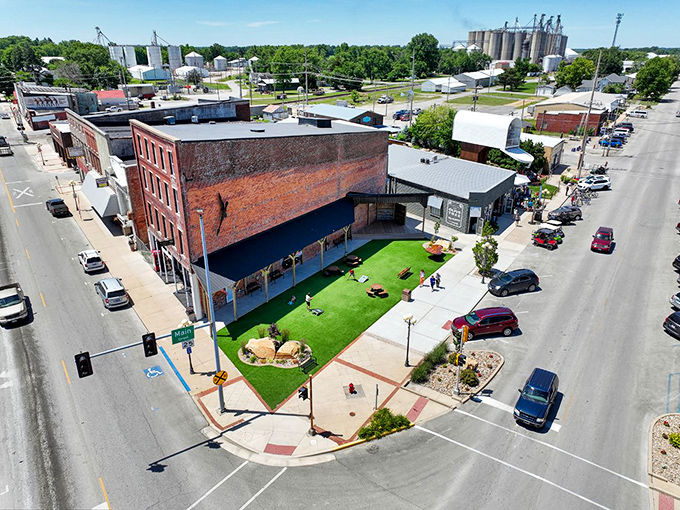 Bird's eye beauty – Casey's downtown area shows off its small-town grid system, where giant attractions nestle between historic brick buildings.