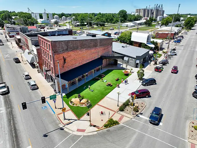 Bird's eye beauty – Casey's downtown area shows off its small-town grid system, where giant attractions nestle between historic brick buildings.