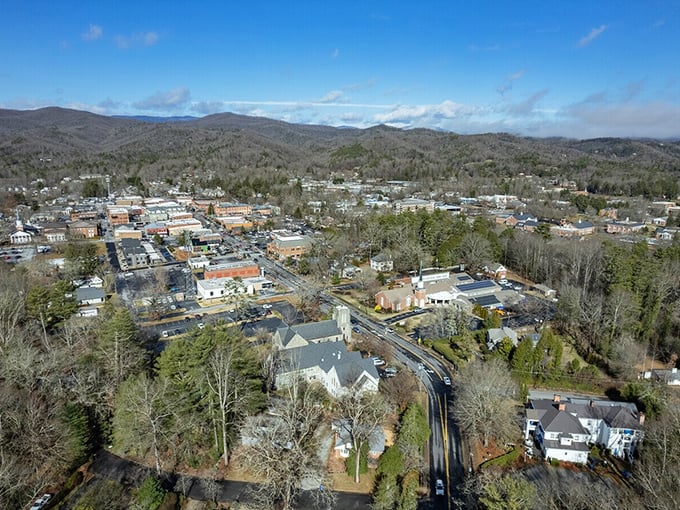 From above, Brevard nestles perfectly into its mountain setting—a small town with a big heart, surrounded by nature's finest work.