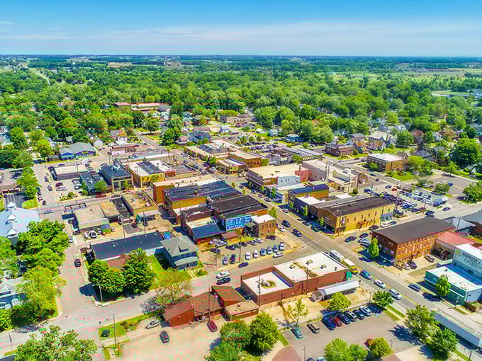 From above, Nappanee reveals itself as a perfect grid of possibility – each intersection a potential discovery, each building a repository of stories and flavors.