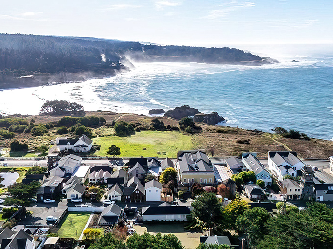 From above, Mendocino reveals its perfect placement—a village that looks like it grew organically from the coastline like a particularly charming succulent.