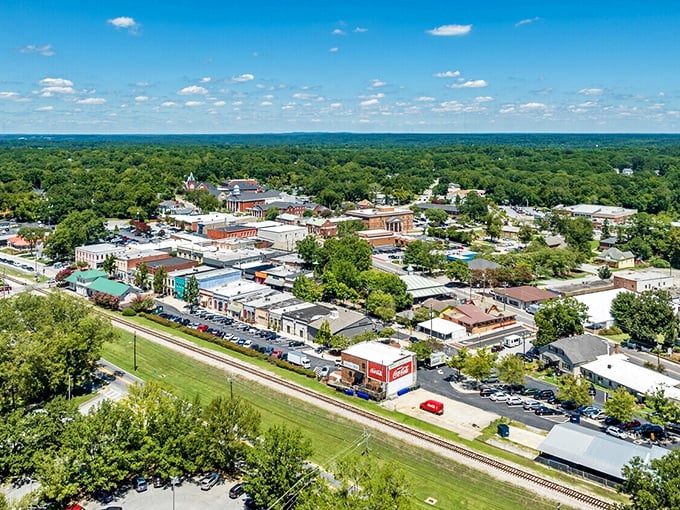 An aerial view that explains why Conyers residents smile more—all that green space is nature's antidepressant. Small town living with room to breathe.