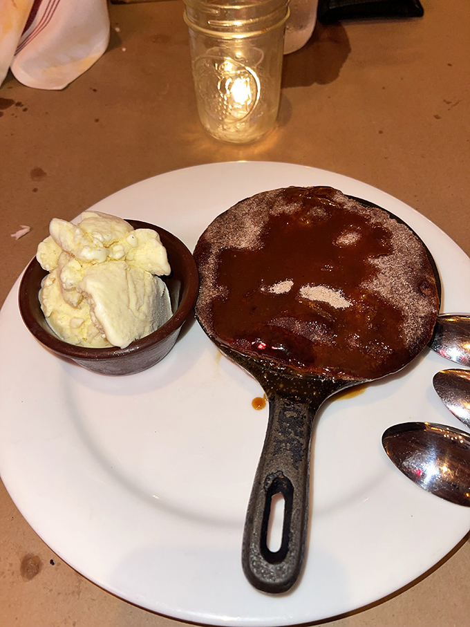 The finale: a cast-iron skillet brownie that arrives still bubbling, with vanilla ice cream melting alongside – proof that Union Woodshop understands proper dessert drama.