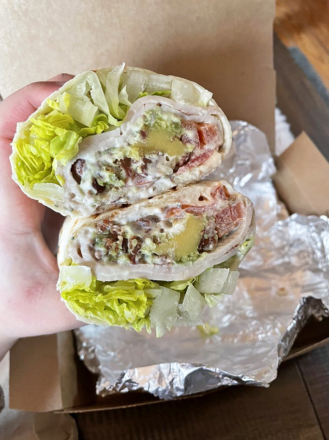 This wrap tells a story of perfect ingredient harmony. The avocado and bacon are having the kind of friendship we should all aspire to.