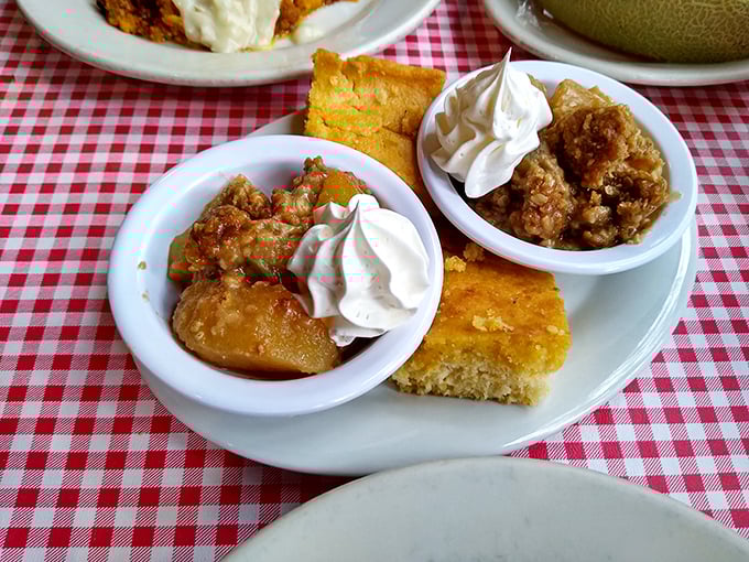Cobbler and cornbread: the Southern dynamic duo that proves dessert isn't just acceptable with breakfast—it's practically mandatory.