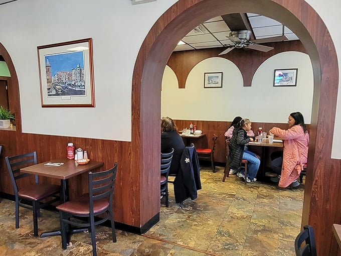 The counter seats aren't just chairs—they're front-row tickets to the breakfast ballet, where regulars and staff share morning wisdom. 