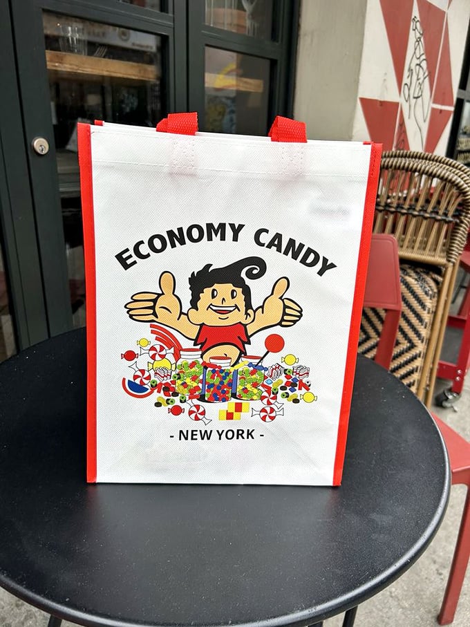The Economy Candy tote bag – the ultimate souvenir and enabler for those who know one handful of treats is never quite enough.