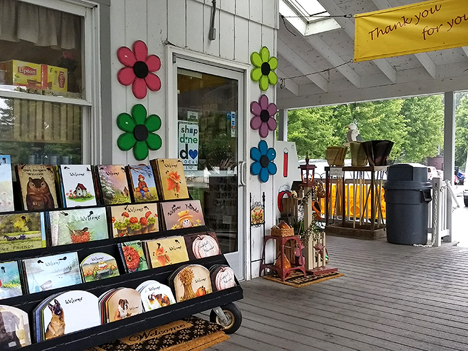 Even the entrance is charming, with colorful flowers and children's books. This porch doesn't just welcome you—it hugs you before the pastries do.