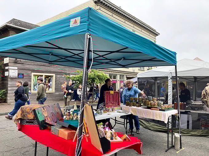The Friday Night Market buzzes with local artisans and shoppers, proving community spirit thrives in Eureka rain or shine.