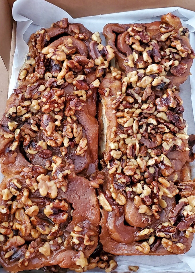 The walnut sticky buns, ready for their close-up. If Michelangelo worked in dough instead of marble, this would be his masterpiece. 