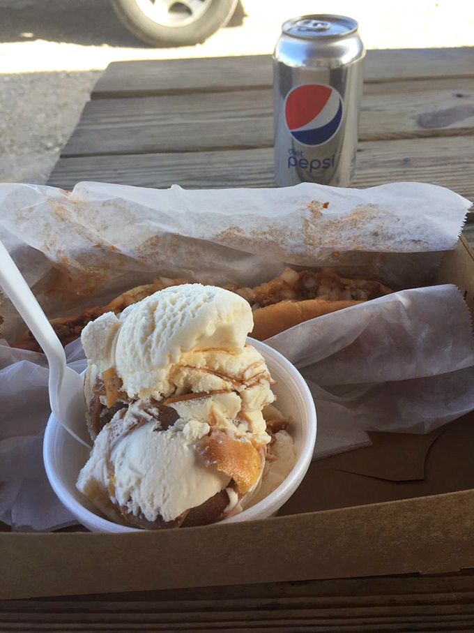 The ultimate trifecta – ice cream, hot dogs, and a cold drink create the summer meal that childhood memories are made of.
