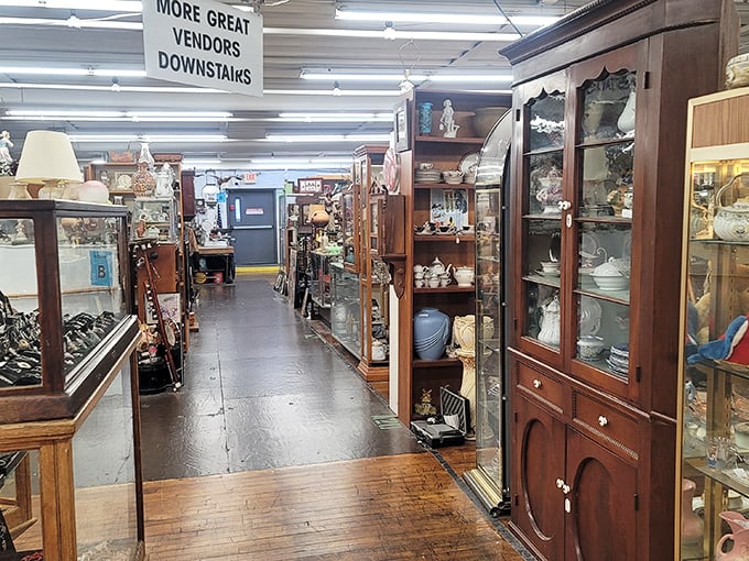 Glass cases protecting precious memories—where jewelry that adorned past generations waits for the chance to become someone's "something old."