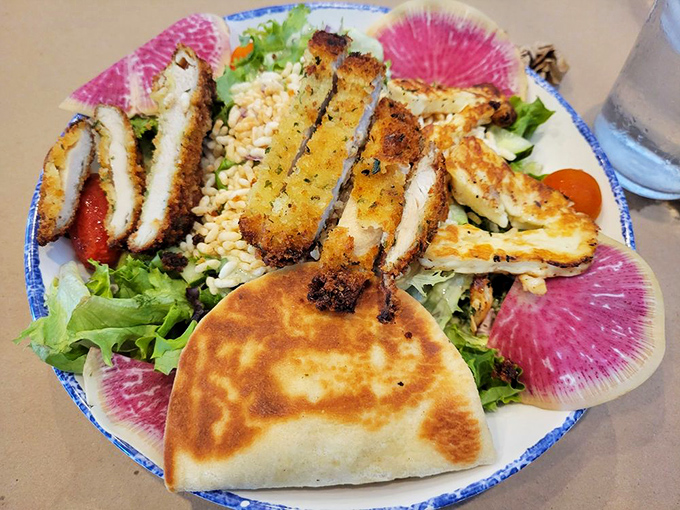 A salad that actually satisfies—the unicorn of lunch options. Those watermelon radishes add pops of color that Instagram filters wish they could replicate.