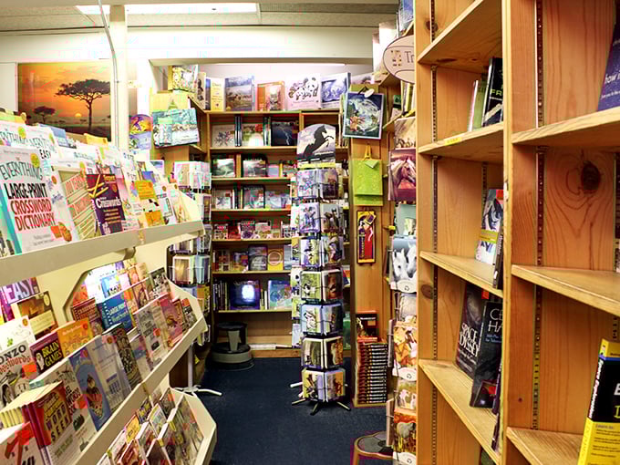 Puzzle books, greeting cards, and literary treasures—the perfect corner to find gifts for people you actually like.