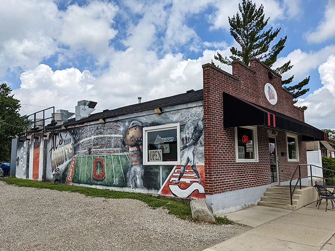 This local eatery's sports-themed mural announces its hometown pride loud and clear—where the coffee is hot and the opinions on last night's game are hotter.