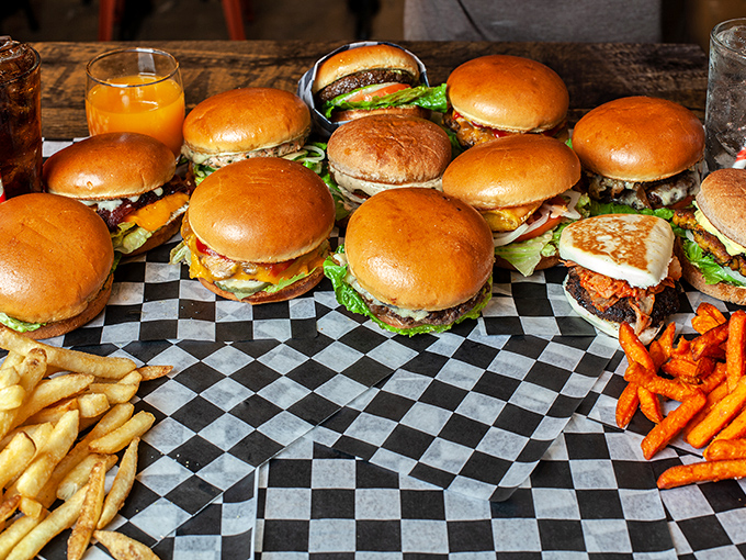 The burger family reunion you want to crash. This spread isn't just a meal—it's a celebration where everyone's invited and nobody leaves hungry.