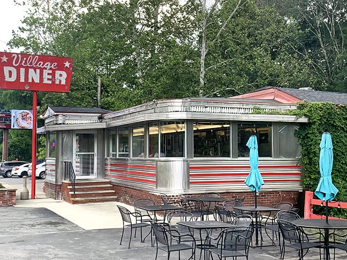 The outdoor seating area where summer breakfasts taste even better with a side of Pennsylvania sunshine and mountain views.