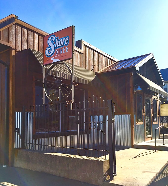 That iconic Shore Diner sign gleaming in the sunshine—the visual equivalent of your stomach saying, "Yes, this is exactly where we need to be."
