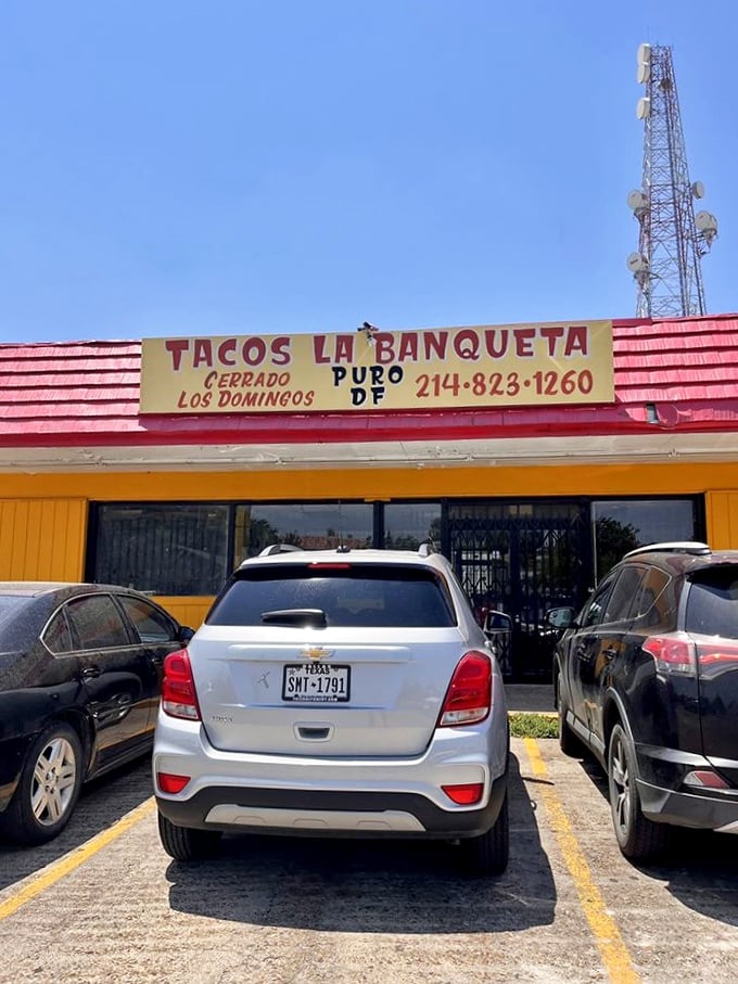 Cars lined up outside like pilgrims at a sacred site. The "Cerrado Los Domingos" sign is the only bad news you'll ever get here – closed on Sundays.