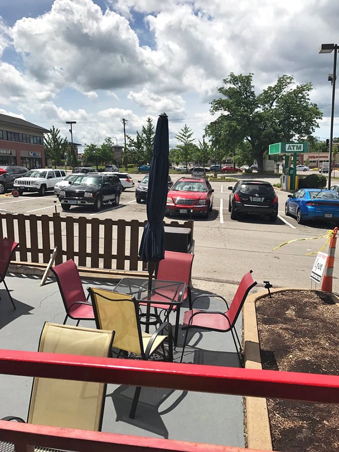 The patio seating area—where strangers become friends united by the universal language of "mmmmm." Summer afternoons were made for this.