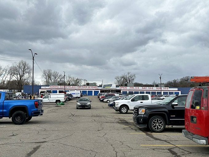 The packed parking lot tells the real story—Dixieland remains a Michigan institution where weekend warriors gather to hunt for bargains.