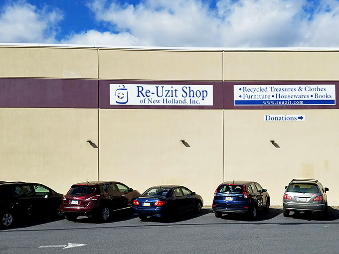 The sign says it all – "Recycled Treasures" isn't just clever marketing; it's a philosophy that keeps Pennsylvania's closets emptier and its wallets fuller. 