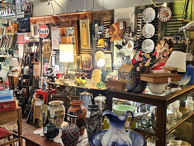 Vintage advertising meets practical glassware in this corner that celebrates America's love affair with brands that defined generations.