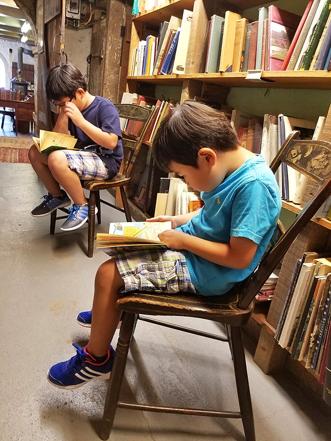 The next generation of readers finds their happy place. These boys know that real adventure doesn't require batteries or Wi-Fi.