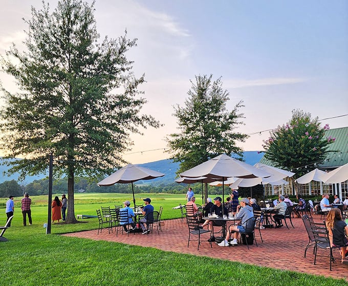 Dining al fresco with mountain views—the ultimate farm-to-table experience where the scenery is as nourishing as what's on your plate.