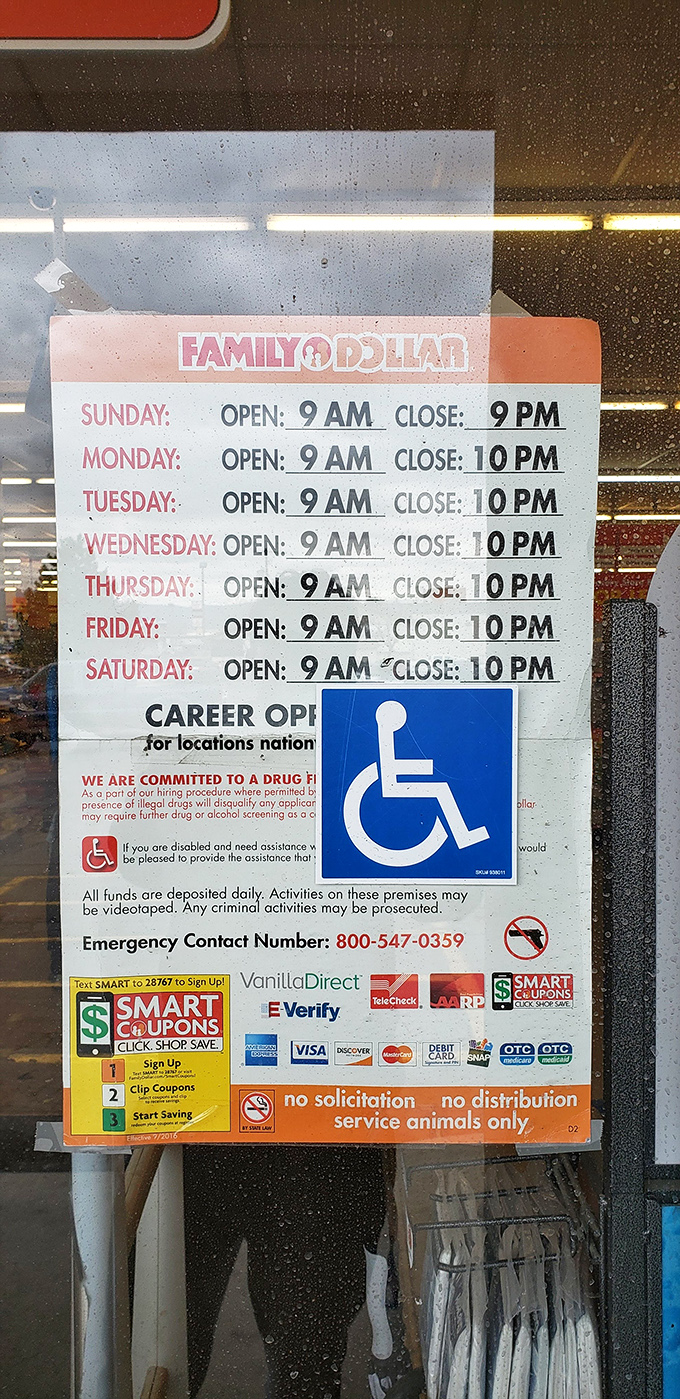 The store hours sign – your guide to planning bargain expeditions with military precision and maximum savings potential.