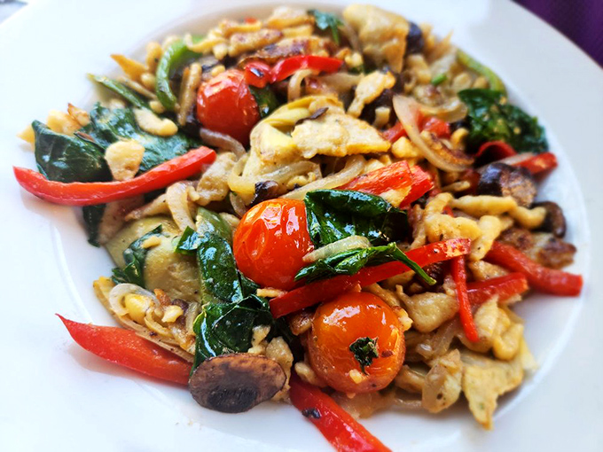 This colorful vegetarian spätzle proves that German cuisine isn't all about meat—it's a garden party of vegetables dancing with those delightful little egg noodles.