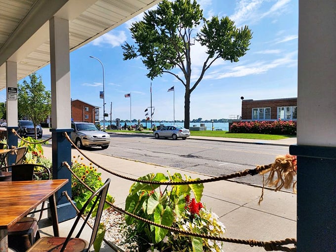 That view! Waterfront dining where freighters become dinner entertainment and every table feels like the captain's table.