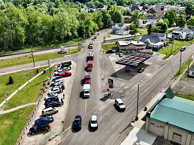 From above, Dennison reveals itself as a perfect small-town tapestry—where neighborhoods, businesses, and green spaces blend into a cohesive community.
