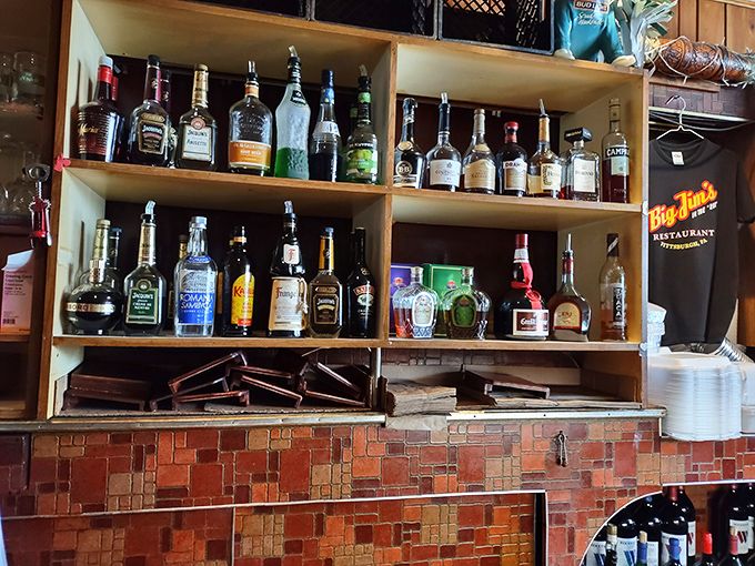 A well-stocked bar that says, "We've got what you need"—no mixologists or craft cocktail menus required. Just honest pours for honest folks.